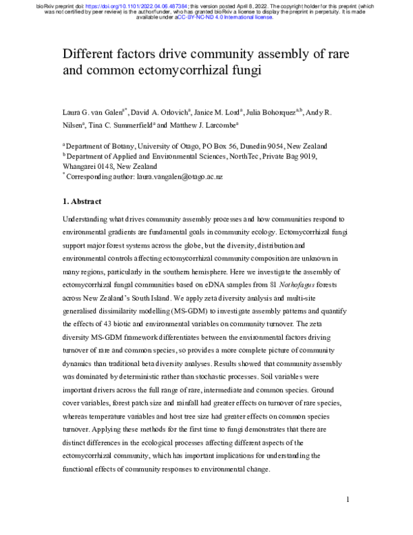 (PDF) Different factors drive community assembly of rare and common ...