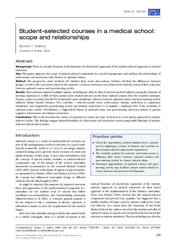 (PDF) Student-selected courses in a medical school: scope and relationships