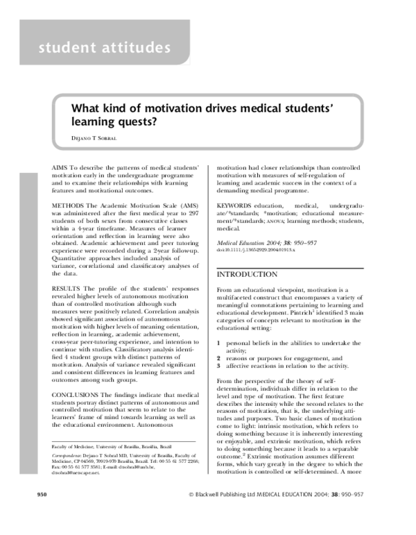 (PDF) What kind of motivation drives medical students' learning quests?