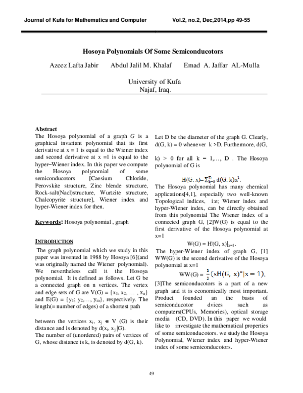 (PDF) Hosoya Polynomials Of Some Semiconducotors