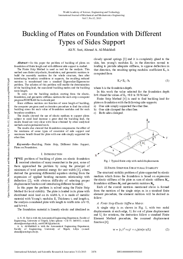 (PDF) Buckling of Plates on Foundation with Different Types of Sides ...