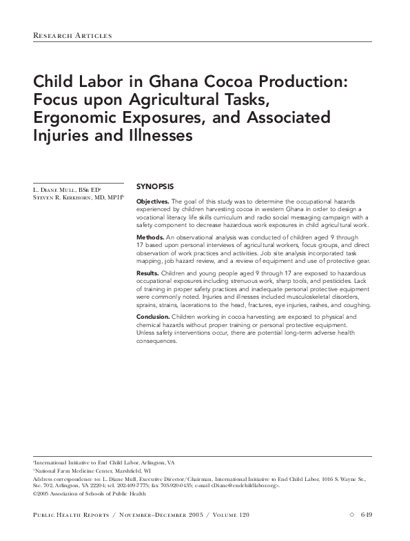 (PDF) Child Labor in Ghana Cocoa Production: Focus upon Agricultural ...