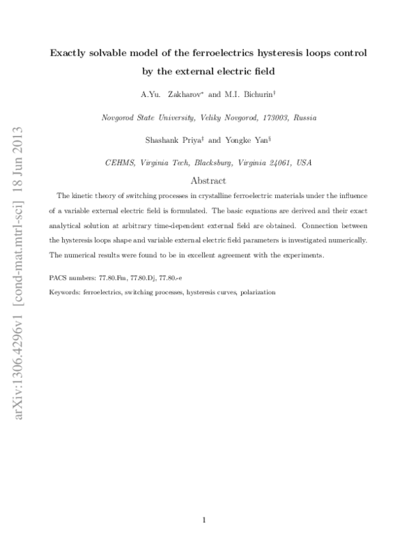 (PDF) Exactly solvable model of the ferroelectrics hysteresis loops control by the external ...