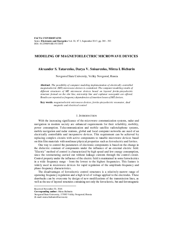 (PDF) Modeling of magnetoelectric microwave devices