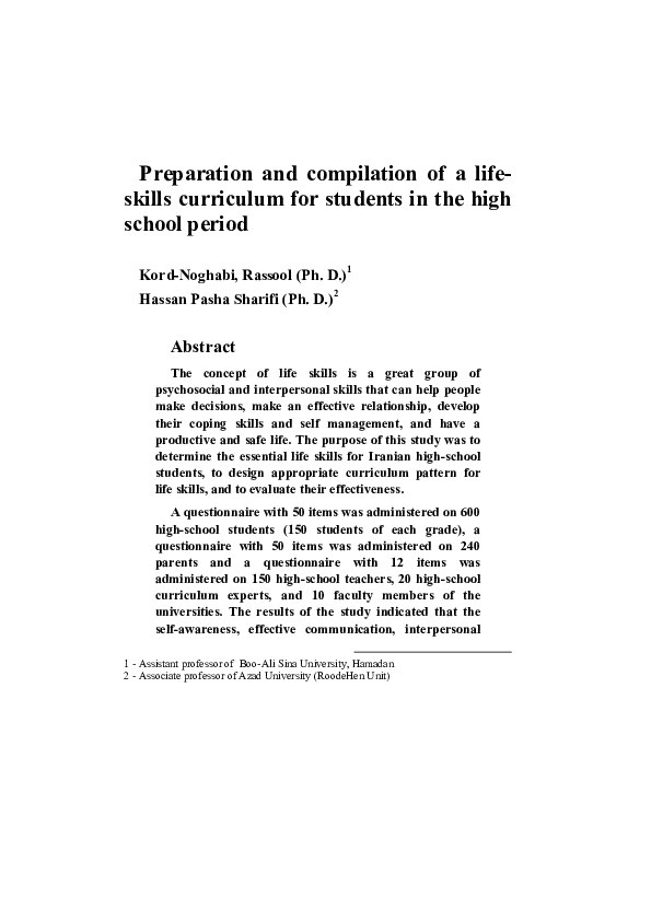 (PDF) Preparation and compilation of a life-skills curriculum for ...