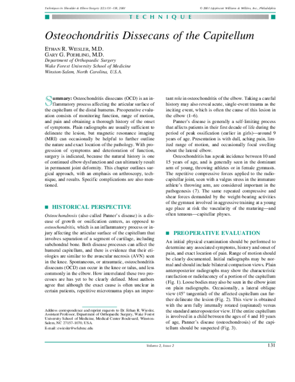 (PDF) Osteochondritis Dissecans of the Capitellum