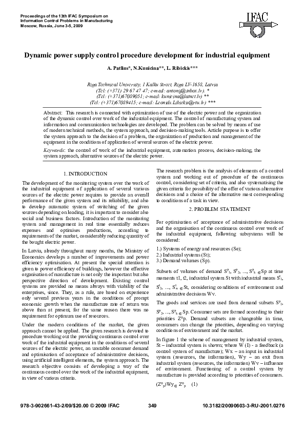 (PDF) Dynamic Power Supply Control Procedure Development for Industrial ...