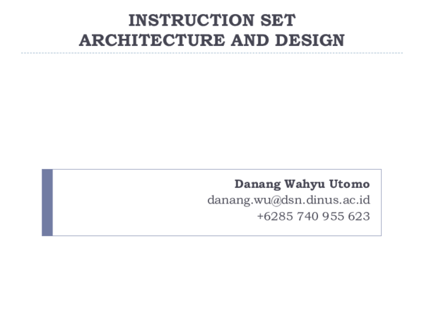 (PDF) Instruction Set Architecture and Design