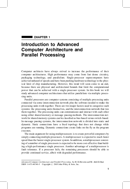 (PDF) Introduction to Advanced Computer Architecture and Parallel Processing