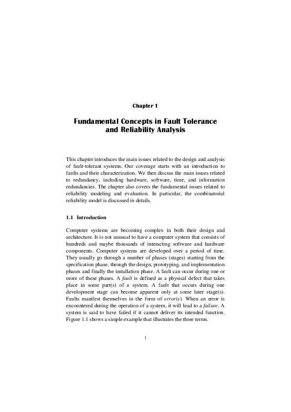 (PDF) Fundamental Concepts in Fault Tolerance and Reliability Analysis