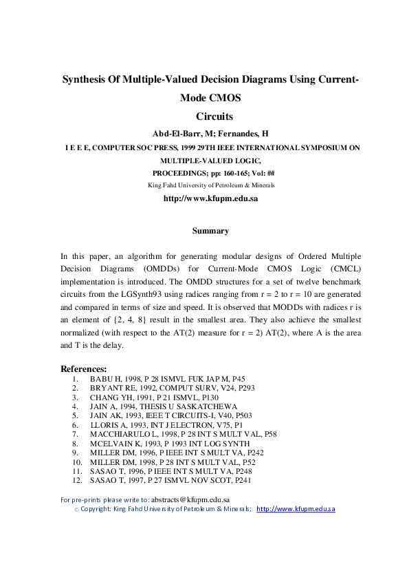 (PDF) Synthesis of multiple-valued decision diagrams using current-mode CMOS circuits