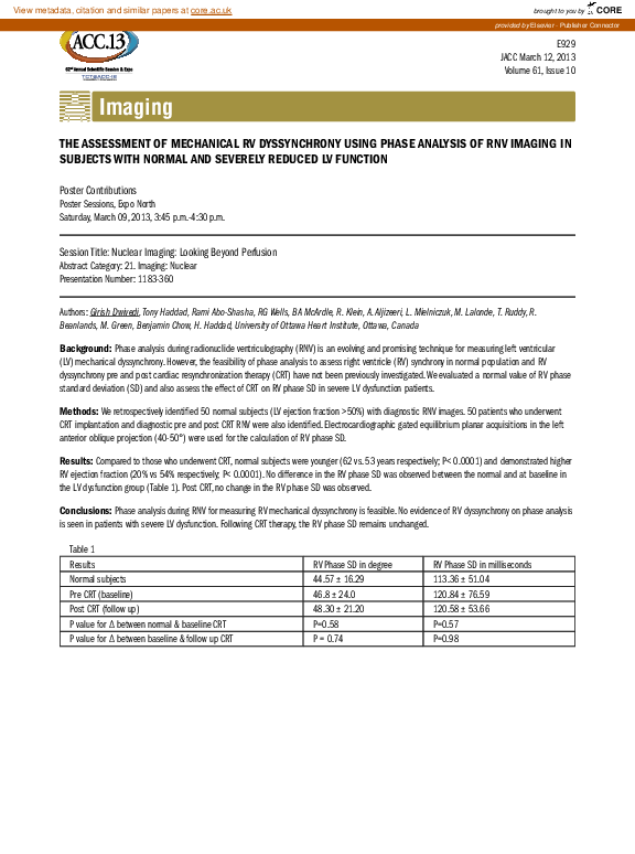 (PDF) The Assessment of Mechanical RV Dyssynchrony Using Phase Analysis of RNV Imaging in ...
