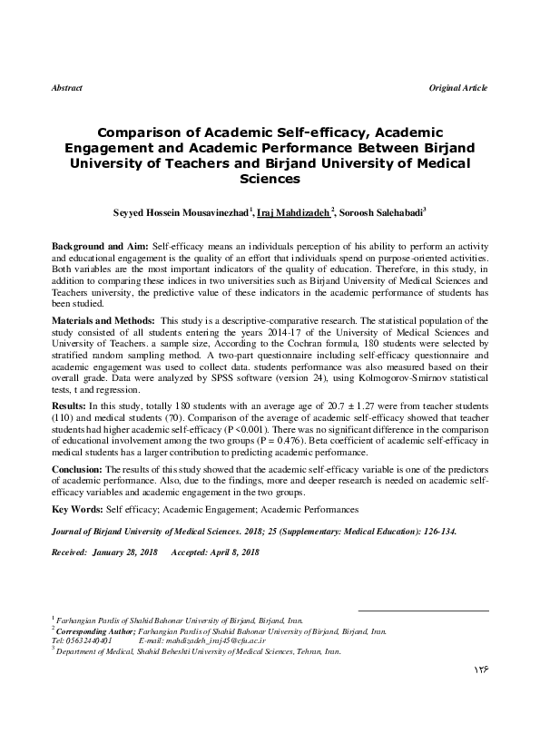 (PDF) Comparison of Academic Self-efficacy, Academic Engagement and ...