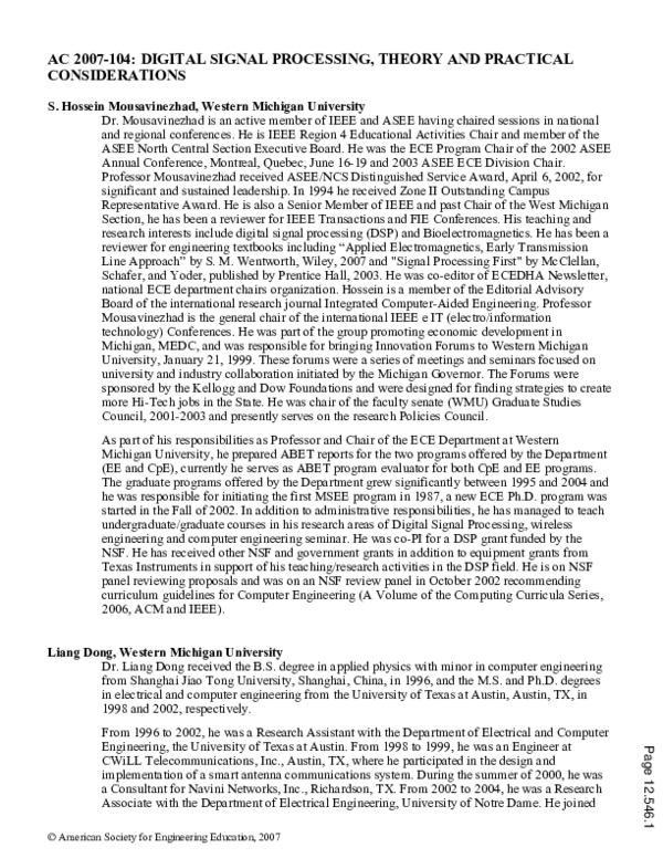 (PDF) Digital Signal Processing, Theory And Practical Considerations