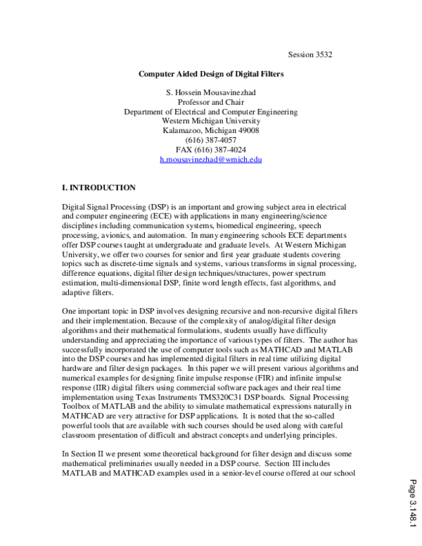 (PDF) Computer Aided Design Of Digital Filters