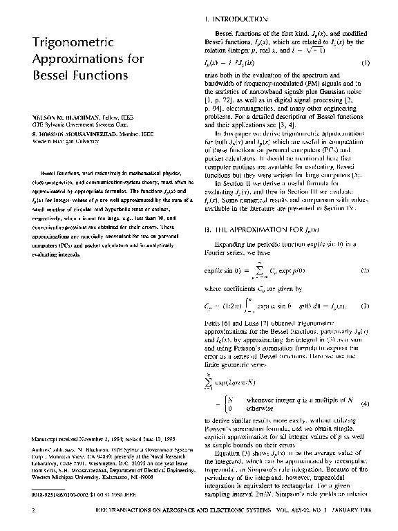 (PDF) Trigonometric Approximations for Bessel Functions