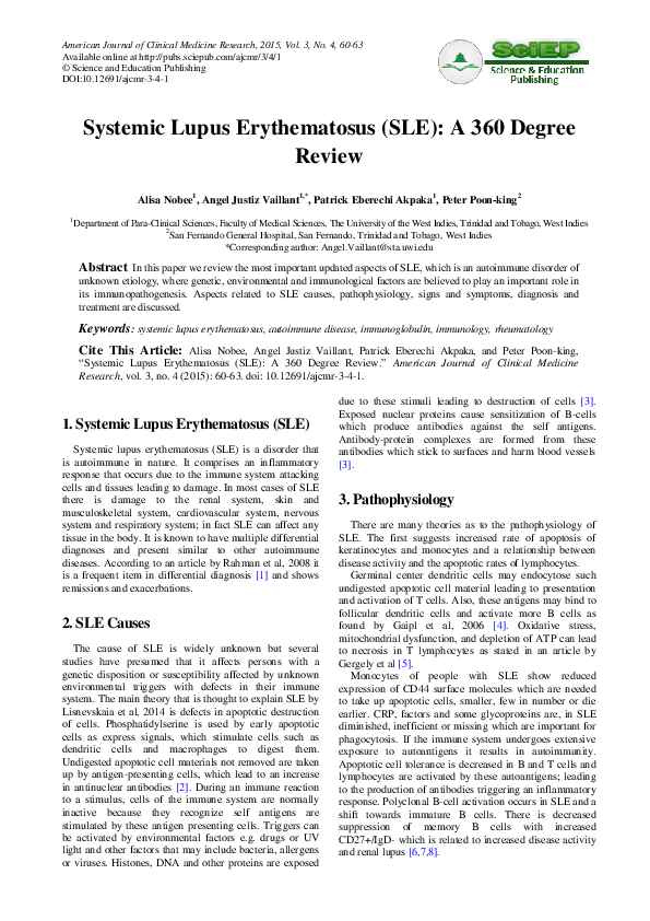 (PDF) Systemic Lupus Erythematosus (SLE): A 360 Degree Review