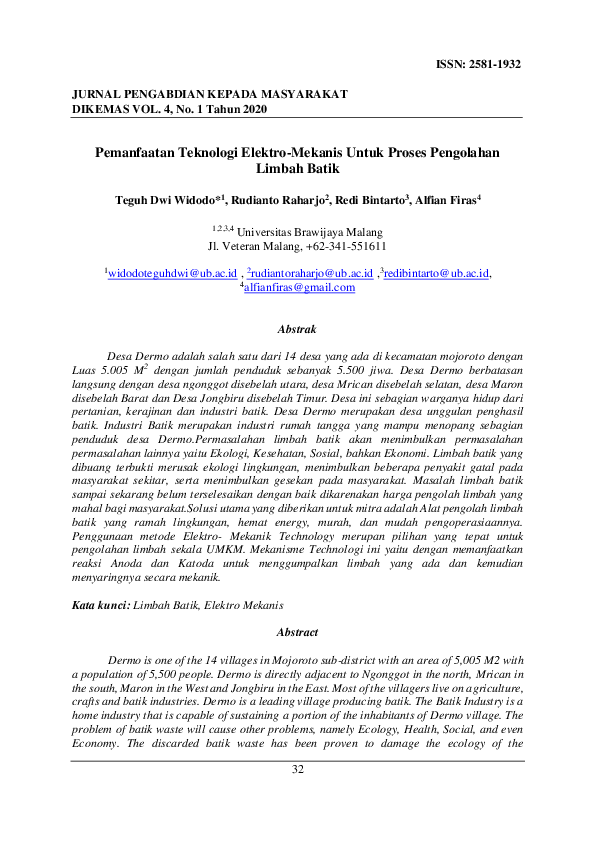 (PDF) Pemanfaatan Teknologi Elektro-Mekanis Untuk Proses Pengolahan ...