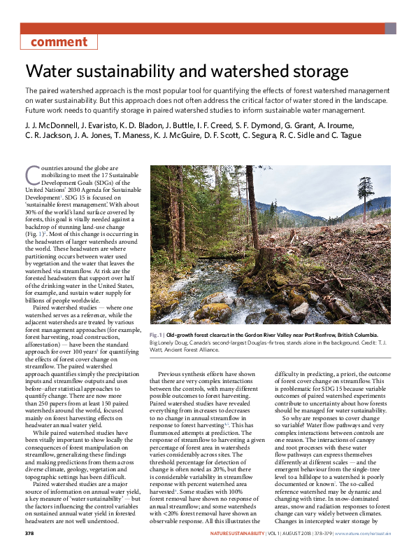 (PDF) Water sustainability and watershed storage