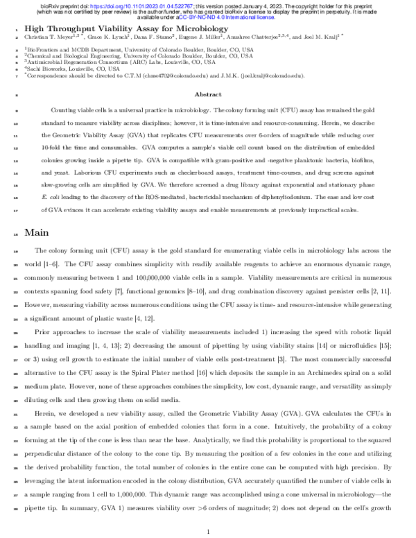 (PDF) High Throughput Viability Assay for Microbiology