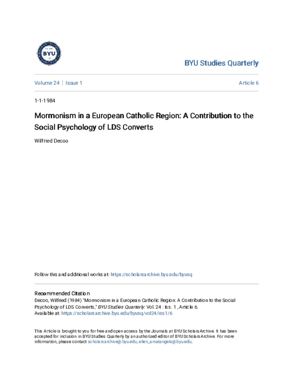 (PDF) Mormonism in a European Catholic Region: A Contribution to the ...