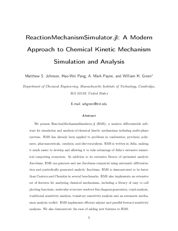 (PDF) ReactionMechanismSimulator.jl: A Modern Approach to Chemical ...