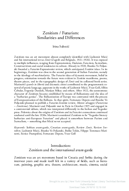 (PDF) Zenitism / Futurism: Similarities and Differences