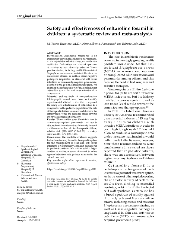 (PDF) Safety and effectiveness of ceftaroline fosamil in children: a ...