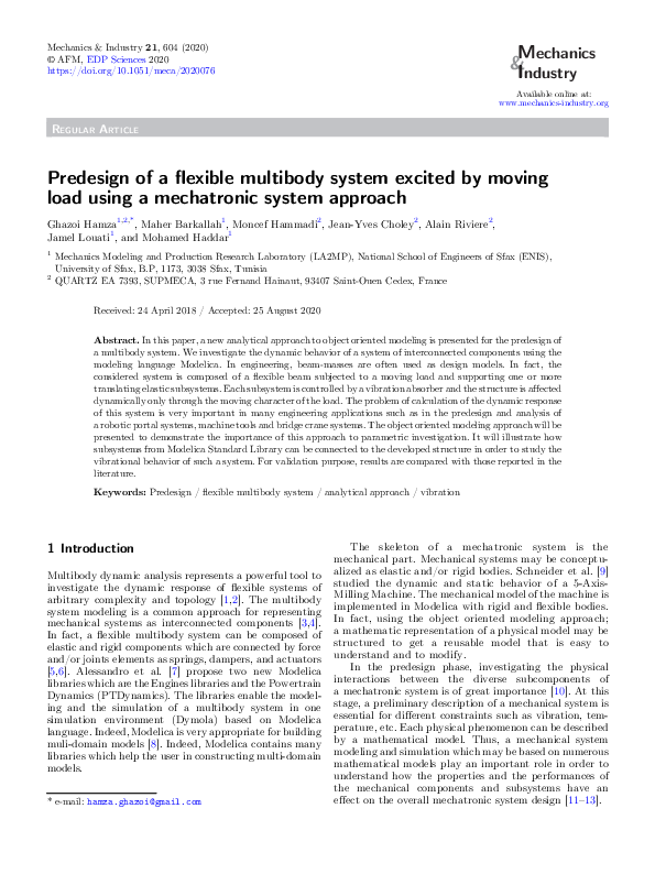 (PDF) Flexible Multibody System Modeling Under Moving Load Effects
