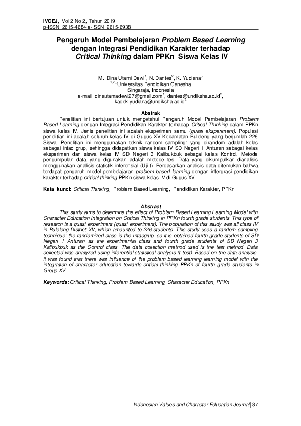 (PDF) Pengaruh Model Pembelajaran Problem Based Learning dengan ...