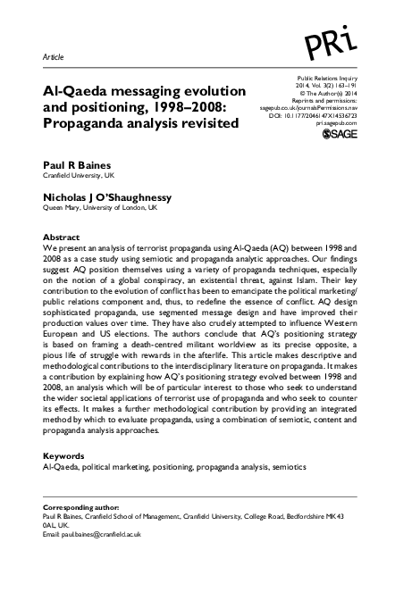 (PDF) Al-Qaeda messaging evolution and positioning, 1998–2008: Propaganda analysis revisited