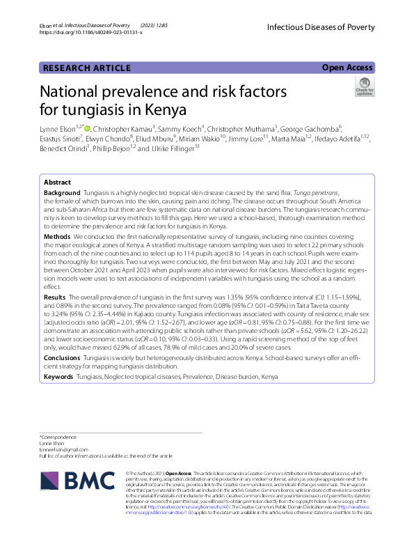 (PDF) National prevalence and risk factors for tungiasis in Kenya