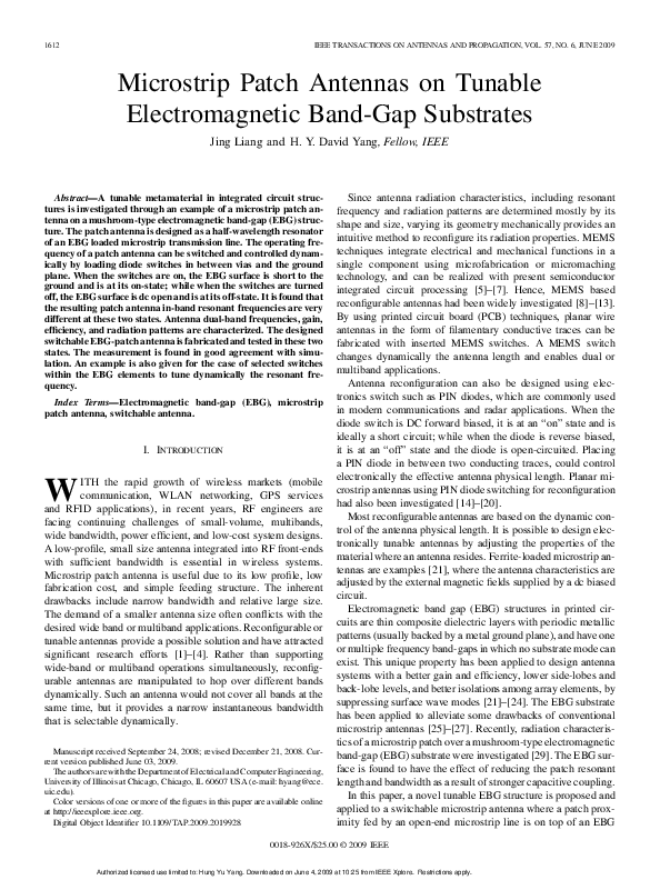 (PDF) Microstrip Patch Antennas on Tunable Electromagnetic Band-Gap ...