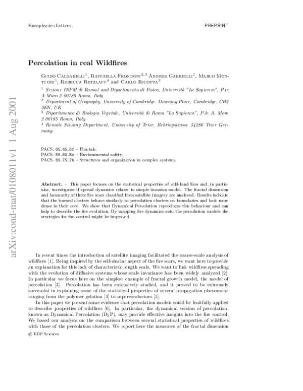 (PDF) Percolation in real wildfires