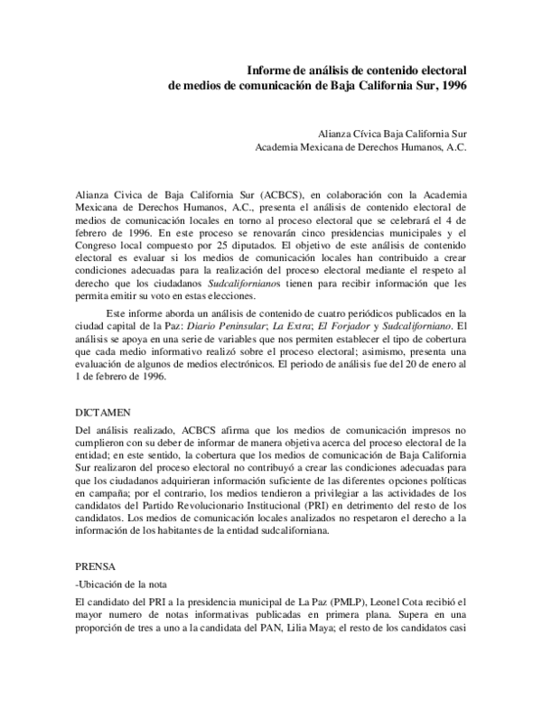 (PDF) Informe de análisis de contenido electoral de medios de ...