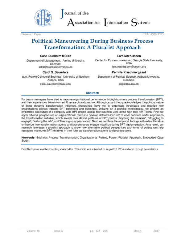 (PDF) Political Maneuvering During Business Process Transformation: A ...