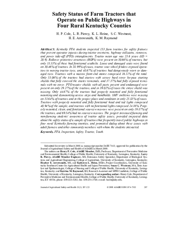 (PDF) Safety Status of Farm Tractors that Operate on Public Highways in ...