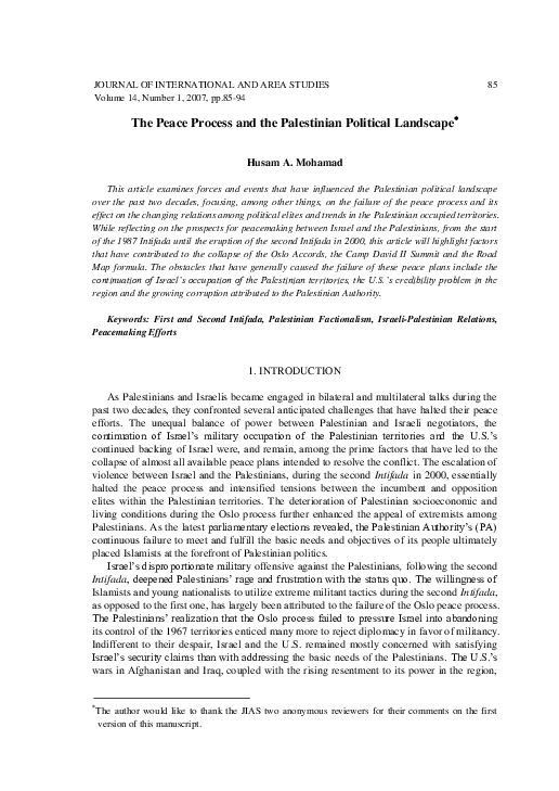 (PDF) The Peace Process and the Palestinian Political Landscape