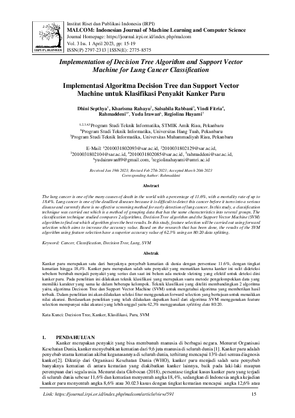 Pdf Implementasi Algoritma Decision Tree Dan Support Vector Machine