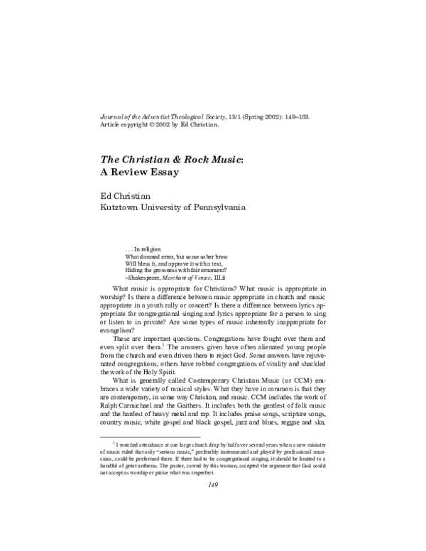 (PDF) The Christian & Rock Music: A Review Essay
