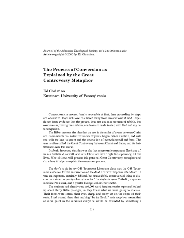 (PDF) The Process of Conversion as Explained by the Great Controversy ...