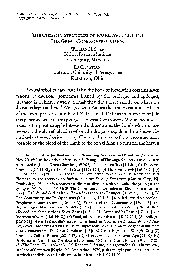 (PDF) The Chiastic Structure of Revelation 12:1-15:4: The Great ...