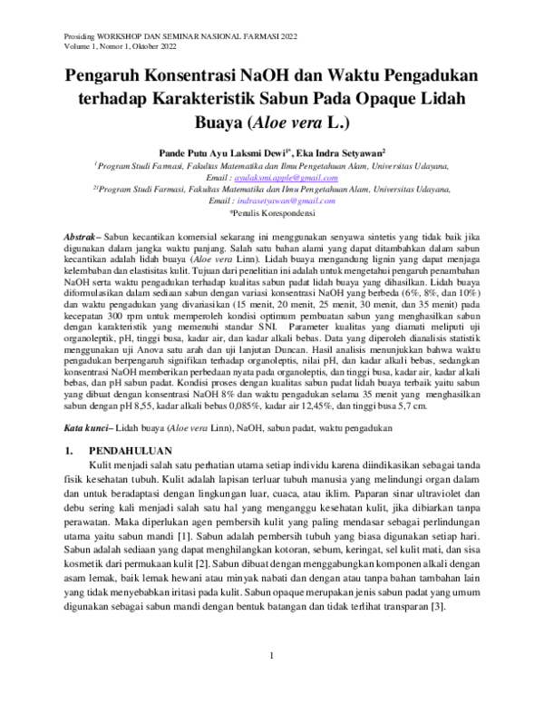 (PDF) Pengaruh Konsentrasi NaOH dan Waktu Pengadukan terhadap Karakteristik Sabun Pada Opaque ...
