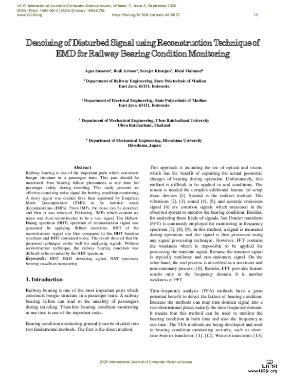 (PDF) Denoising of Disturbed Signal using Reconstruction Technique of EMD for Railway Bearing ...