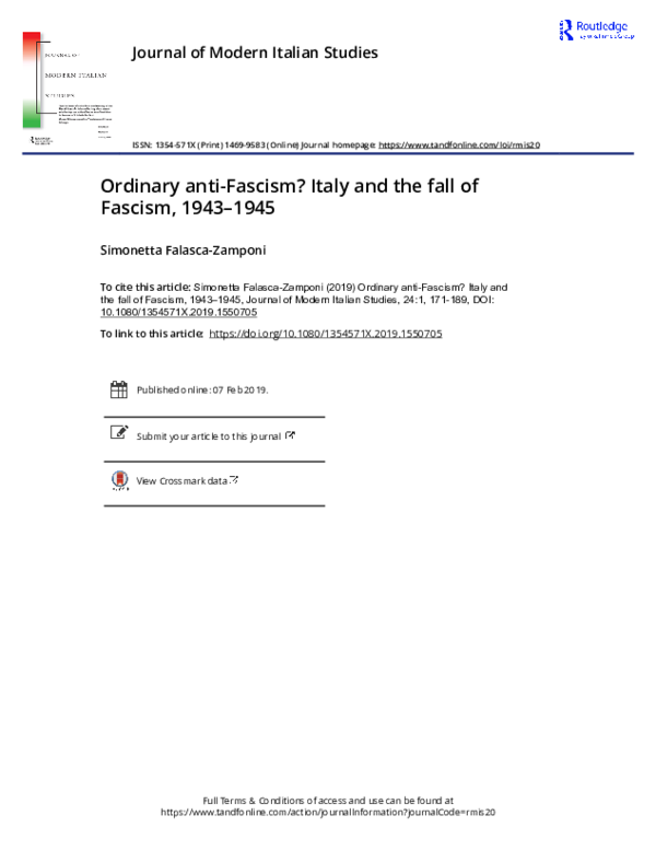 (PDF) Ordinary anti-Fascism? Italy and the fall of Fascism, 1943–1945