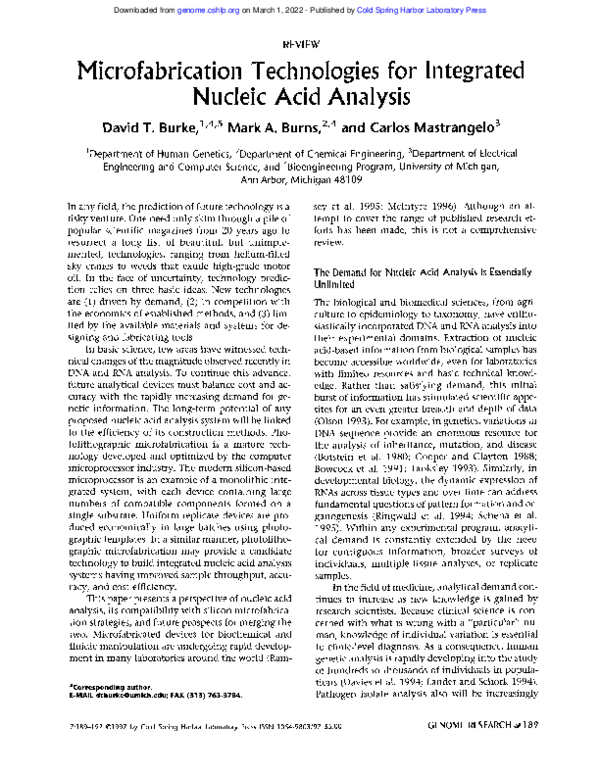 (PDF) Microfabrication technologies for integrated nucleic acid analysis