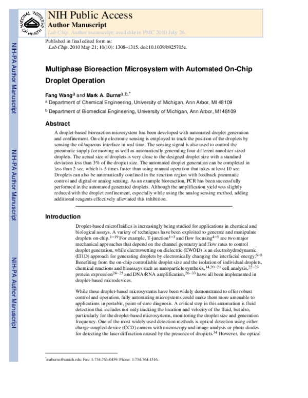(PDF) Multiphase bioreaction microsystem with automated on-chip droplet ...