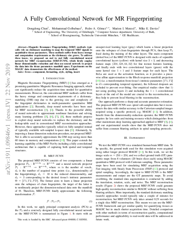 (PDF) A Fully Convolutional Network for MR Fingerprinting