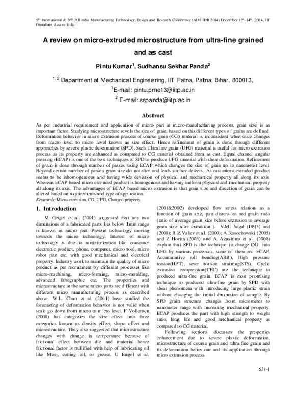 (PDF) A review on micro-extruded microstructure from ultra-fine grained and as cast