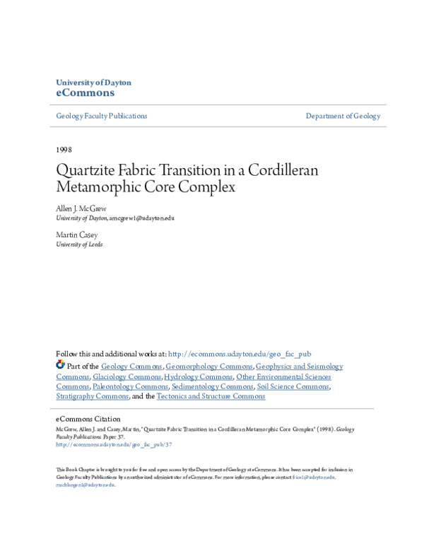 (PDF) 143. Quartzite Fabric Transition in a Cordilleran Metamorphic ...